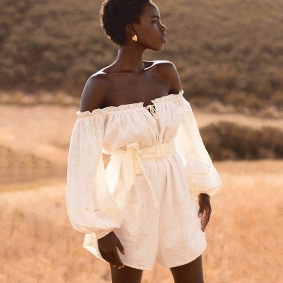 Spell | Pants & Jumpsuits | Spell Milla Romper White Linen Blend Off ...